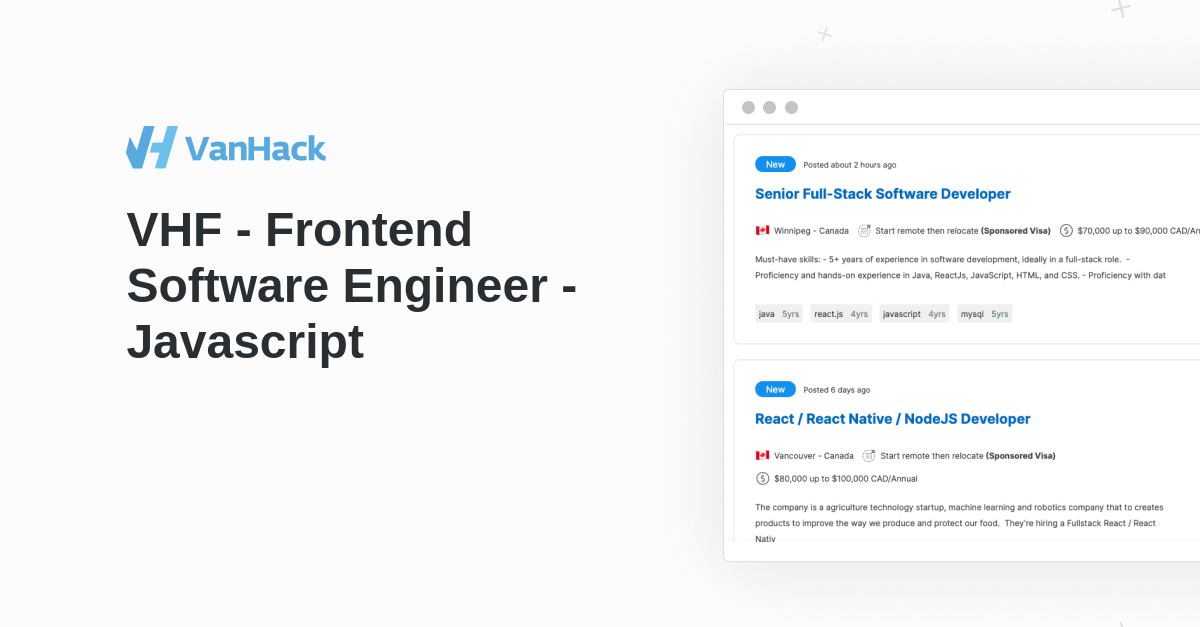 VHF - Frontend Software Engineer - Javascript - VanHack