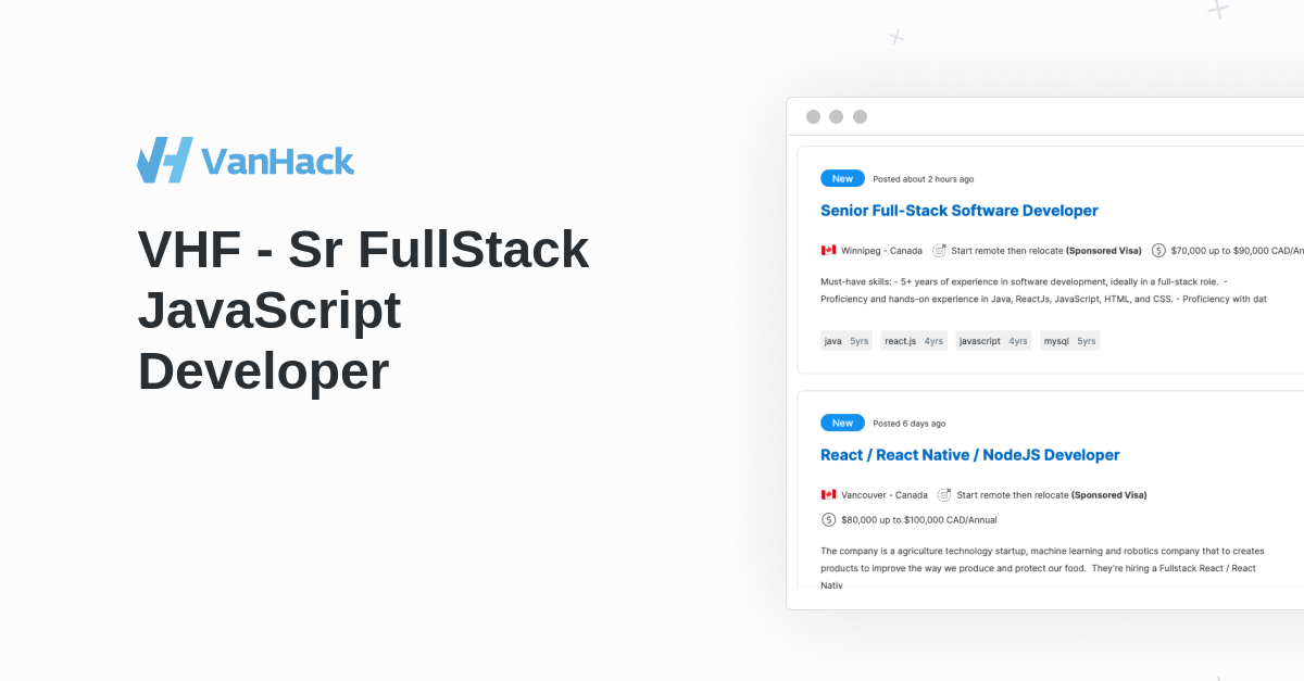 VHF - Sr FullStack JavaScript Developer - VanHack